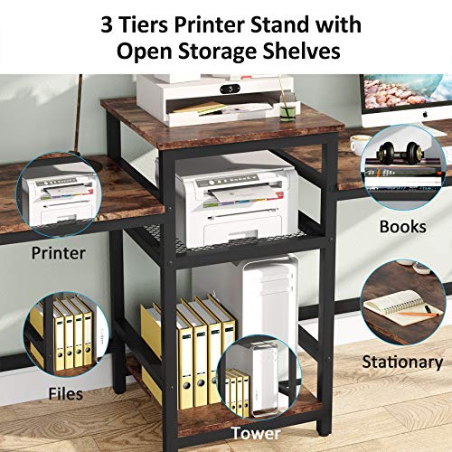 Tribesigns 96.9" Double Computer Desk with Printer Shelf, Extra Long Two Person Desk Workstation with Storage Shelves, Large Office Desk Study Writing Table for Home Office, Dark Brown