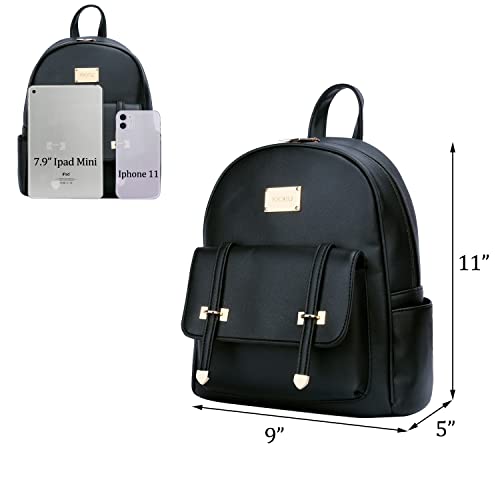 KKXIU 3pcs Fashion Small Synthetic Leather Backpack Purse Cute Mini Bookbag for Women and Girls (Black)