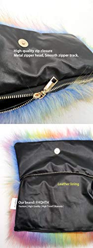 FHQHTH Faux Fox Fur Purse Fuzzy Handbags for Women Foldover Evening Bags Al alloy Shoulder Strap [Rainbow colors]