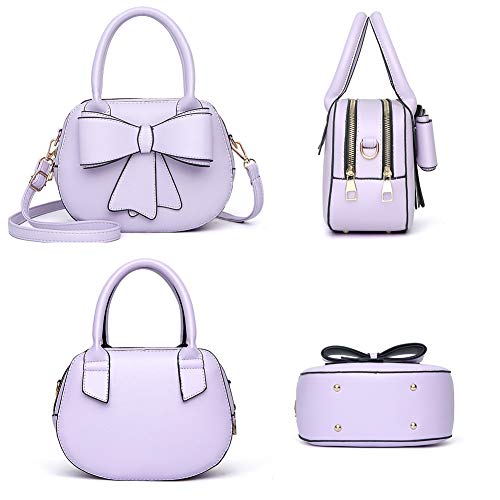 Girls Bowknot Handbag Purse Cute Leather Mini Shoulder Bag for Women Top-handle Totes Satchel (Pink)