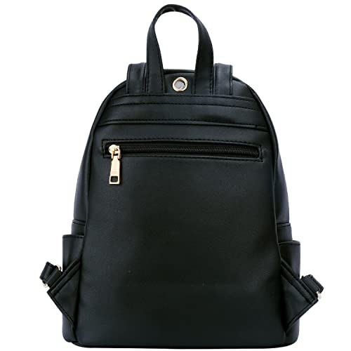 KKXIU 3pcs Fashion Small Synthetic Leather Backpack Purse Cute Mini Bookbag for Women and Girls (Black)