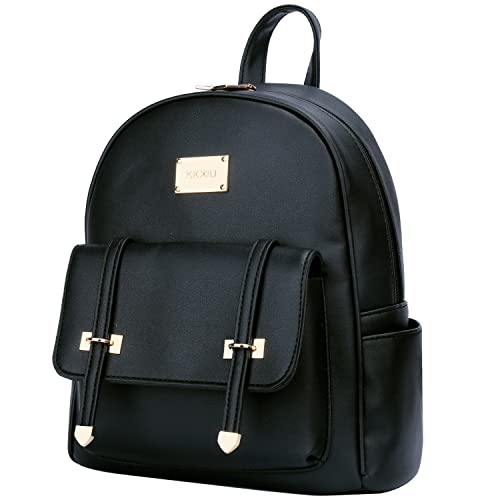 KKXIU 3pcs Fashion Small Synthetic Leather Backpack Purse Cute Mini Bookbag for Women and Girls (Black)
