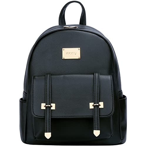 KKXIU 3pcs Fashion Small Synthetic Leather Backpack Purse Cute Mini Bookbag for Women and Girls (Black)