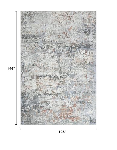 Miukiki Rugs Washable Area Rug - 9x12 Large Living Room Rug, Non-Slip Ultra-Thin Low Pile Bedroom Mat, Abstract Lightweight Floor Carpet for Dining Room Kitchen (Orange/Grey, 9' x 12')