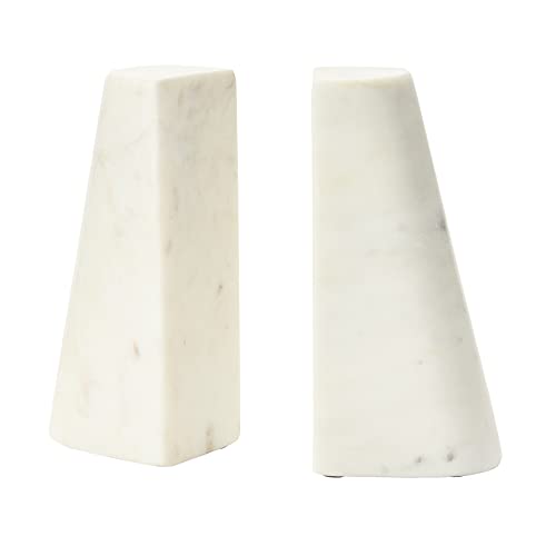 Main + Mesa Geometric Marble Bookends with Brass Inlay, White