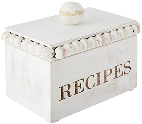 Mud Pie White Beaded Recipe Box, 4 1/2" x 6 1/2" | Card 3 1/2" x 5 1/2"