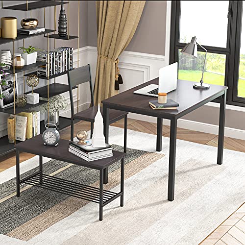 soges 4 Person Dining Table Set,43.3 inch Kitchen Table Set for 4,2 Chairs with Backrest,2-Person Bench with Storage Rack,Nesting Furniture Set for Dining Room and Restaurant, Rustic Oak GCCZ1008