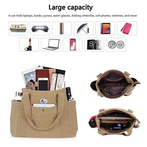 Phenas Women's Tote Shoulder Bag With Zipper Canvas Handbag Top Handle Satchel Bags Large Capacity Shopping Bag Travel Commuter Tote Bag Pool Beach Bags