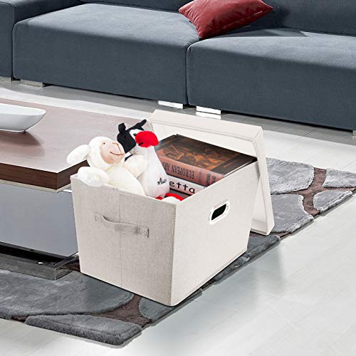 TYEERS Large Collapsible Storage Bins with Lids, Organization Bins for Closet Storage, Clothes Storage, Folding Storage Box with Lids for Home Office Storage - 2 Pack - Beige