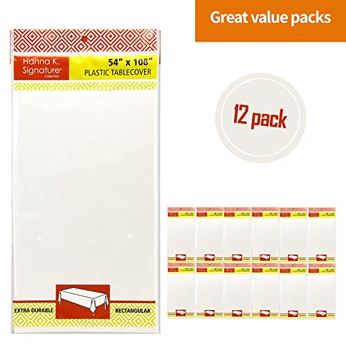 Party Dimensions White Disposable Plastic Tablecloth for Rectangle Tables (12 Pack) Table Cloths for Parties, Events & Weddings, Indoors & Outdoors, 54 x 108 inches, Plastic Table Cover