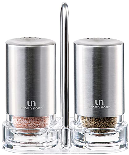 Salt and Pepper Shakers with Holder - Elegant Stainless Steel Shaker Set by urban noon