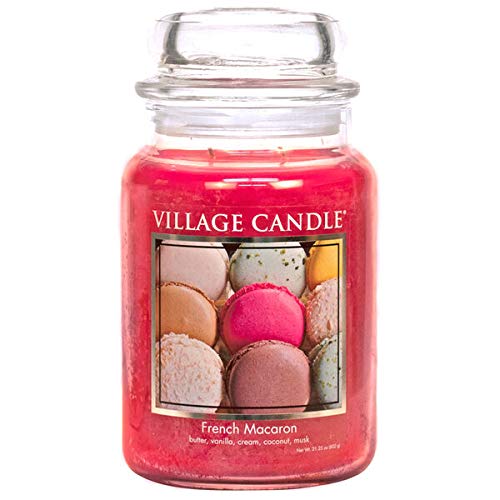 Village Candle French Macaron Large Apothecary Jar Candle, 21.25 Oz, Traditions Collection, Pink