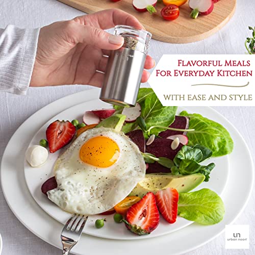 Salt and Pepper Shakers with Holder - Elegant Stainless Steel Shaker Set by urban noon