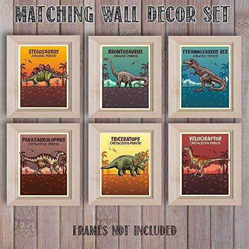 Dinosaurs - Set of Six Prints - 8x10 Unframed Art Prints - Makes a Great Gift Under $20 for Jurassic Boy's Room Wall Decor