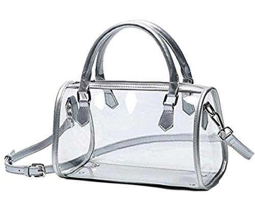 Rullar Women Clear Jelly Purse Transparent Handbag Top Handle Shoulder Bag PVC Purse Totes Satchel Sliver