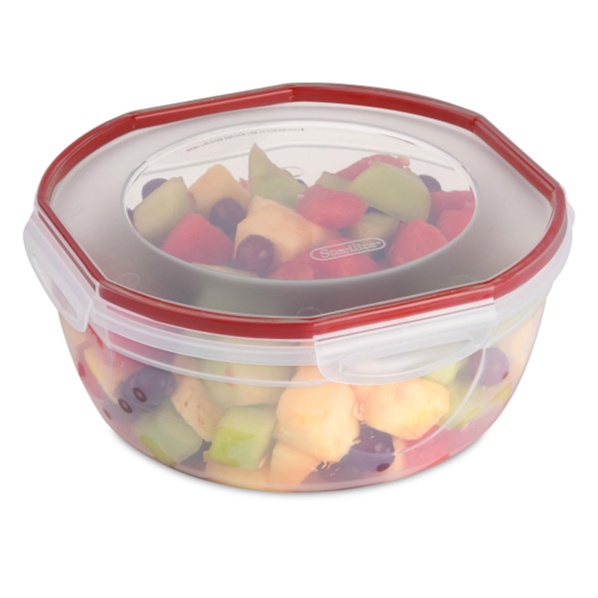 Sterilite 03938604 Rocket Red Ultra Seal 2.5 Quart Clear Plastic Food Storage Latching Bowl Container Box with Lid, Clear/Red