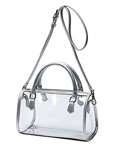 Rullar Women Clear Jelly Purse Transparent Handbag Top Handle Shoulder Bag PVC Purse Totes Satchel Sliver