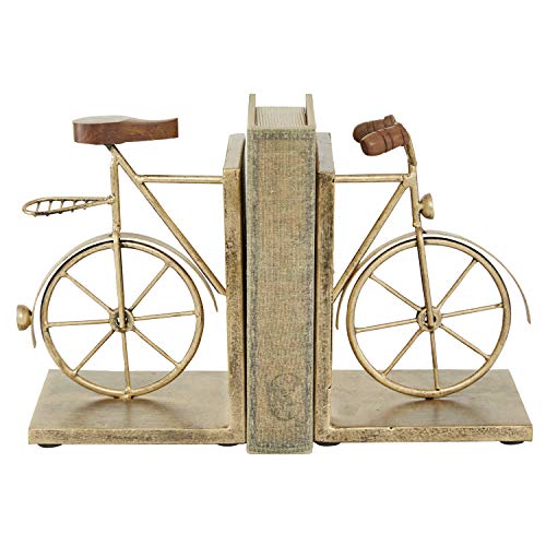 Deco 79 Metal Bike Bookends with Wood Accents, Set of 2 7"W, 9"H, Gold
