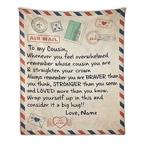 CUXWEOT Custom Blanket with Name Text Personalized to My Cousin Soft Fleece Throw Blanket for Gifts (50 X 60 inches)