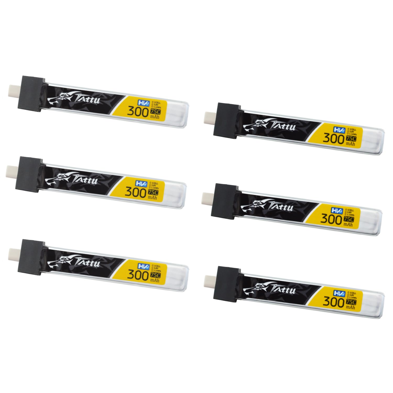 SoloGood TATTU 6pcs BT2.0 300mAh 1S Battery 3.8V 75C FPV Lipo Battery for FPV Tiny Whoop 1S Brushless Whoop Drone
