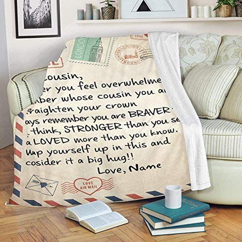 CUXWEOT Custom Blanket with Name Text Personalized to My Cousin Soft Fleece Throw Blanket for Gifts (50 X 60 inches)