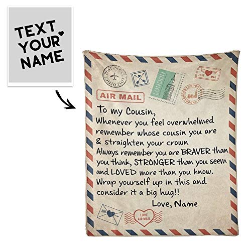 CUXWEOT Custom Blanket with Name Text Personalized to My Cousin Soft Fleece Throw Blanket for Gifts (50 X 60 inches)