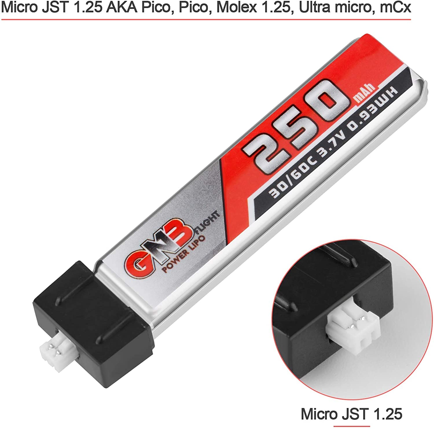 4pcs 250mAh 1S LiPo Battery 3.7V 30C Blade Inductrix Battery Micro JST 1.25 Connector for Kingkong Tiny 6 Tiny Whoop FPV Racing Drone