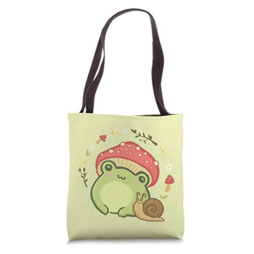 Cottagecore Aesthetic Frog Snail Cute Vintage Tote Bag