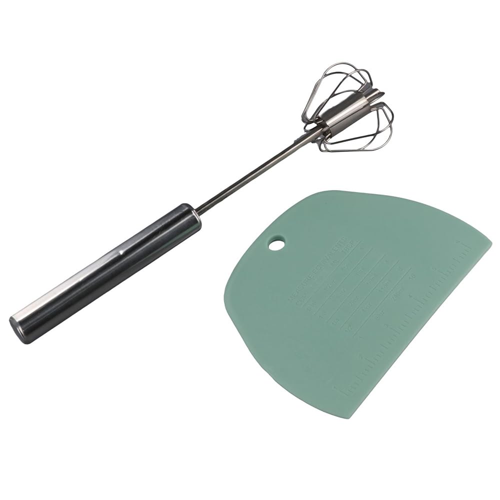Vctitil 4Pcs Dough Whisk Bread Mixer&Egg Whisk Kits,Bread Making Tools Set,Dutch Whisk,Hand Rotary Whisk,with a Dough Scraper,Ideal for Baking,Pastry(4pcs)