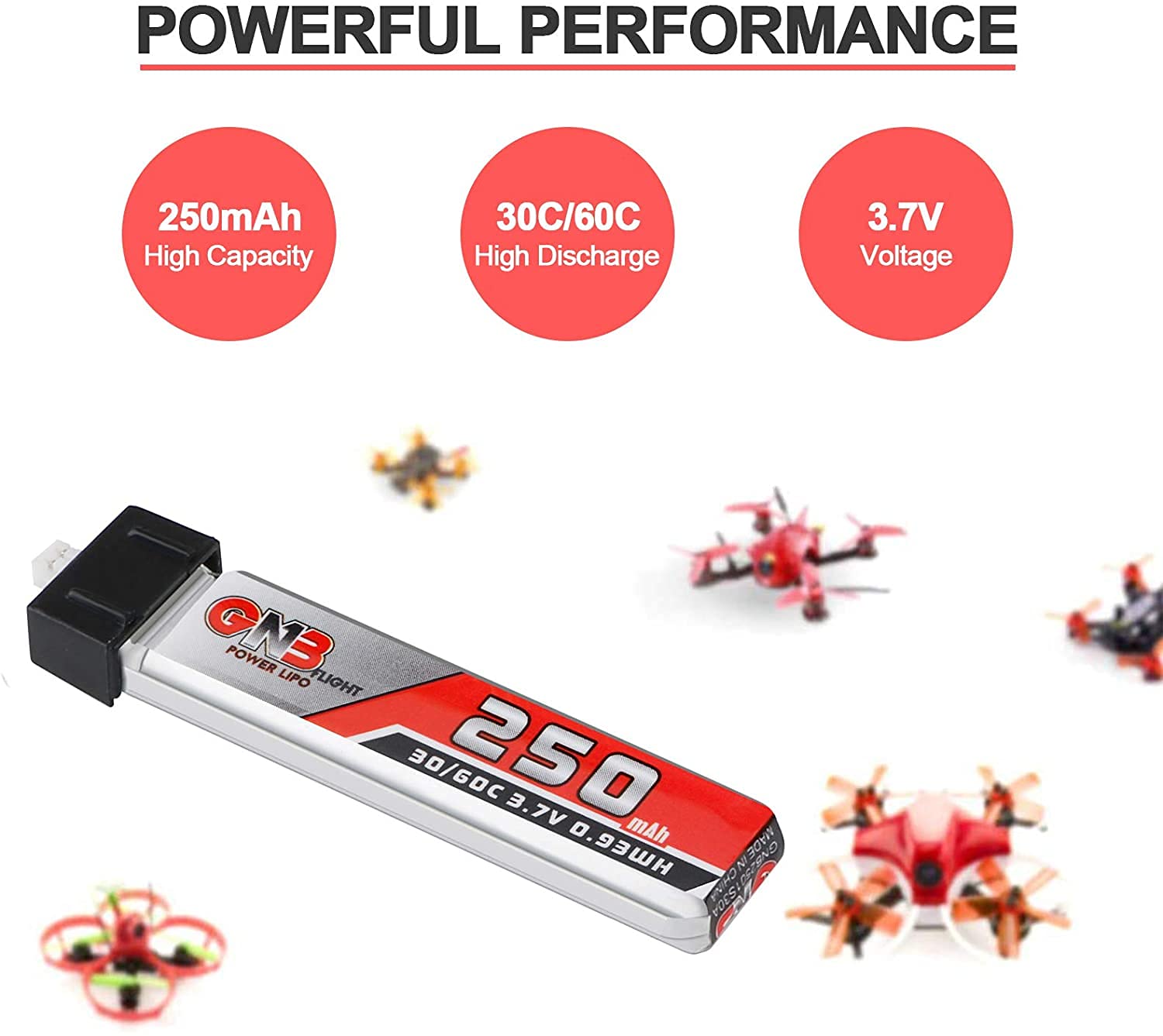 4pcs 250mAh 1S LiPo Battery 3.7V 30C Blade Inductrix Battery Micro JST 1.25 Connector for Kingkong Tiny 6 Tiny Whoop FPV Racing Drone