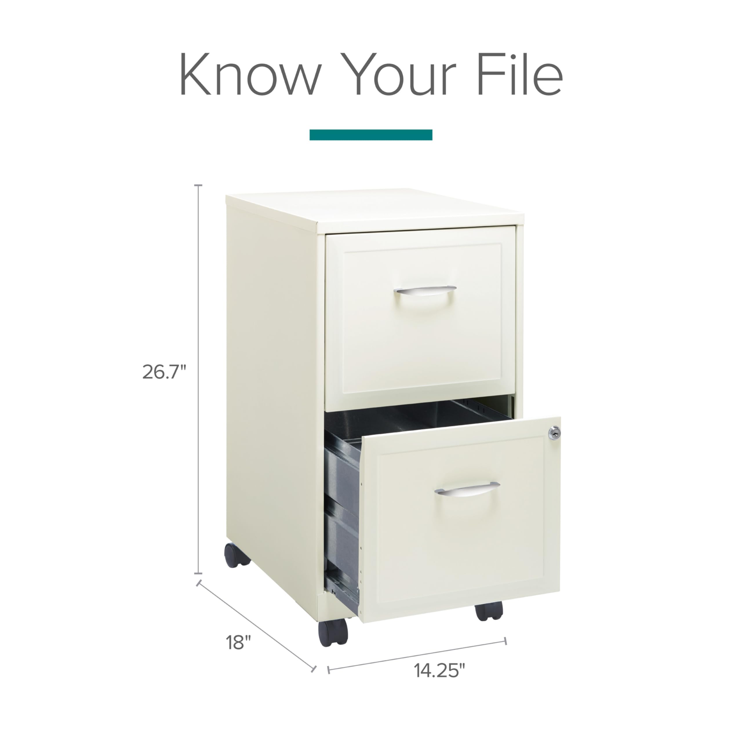 Space Solutions 18" 2 Drawer Mobile Smart Vertical File Cabinet Pearl White