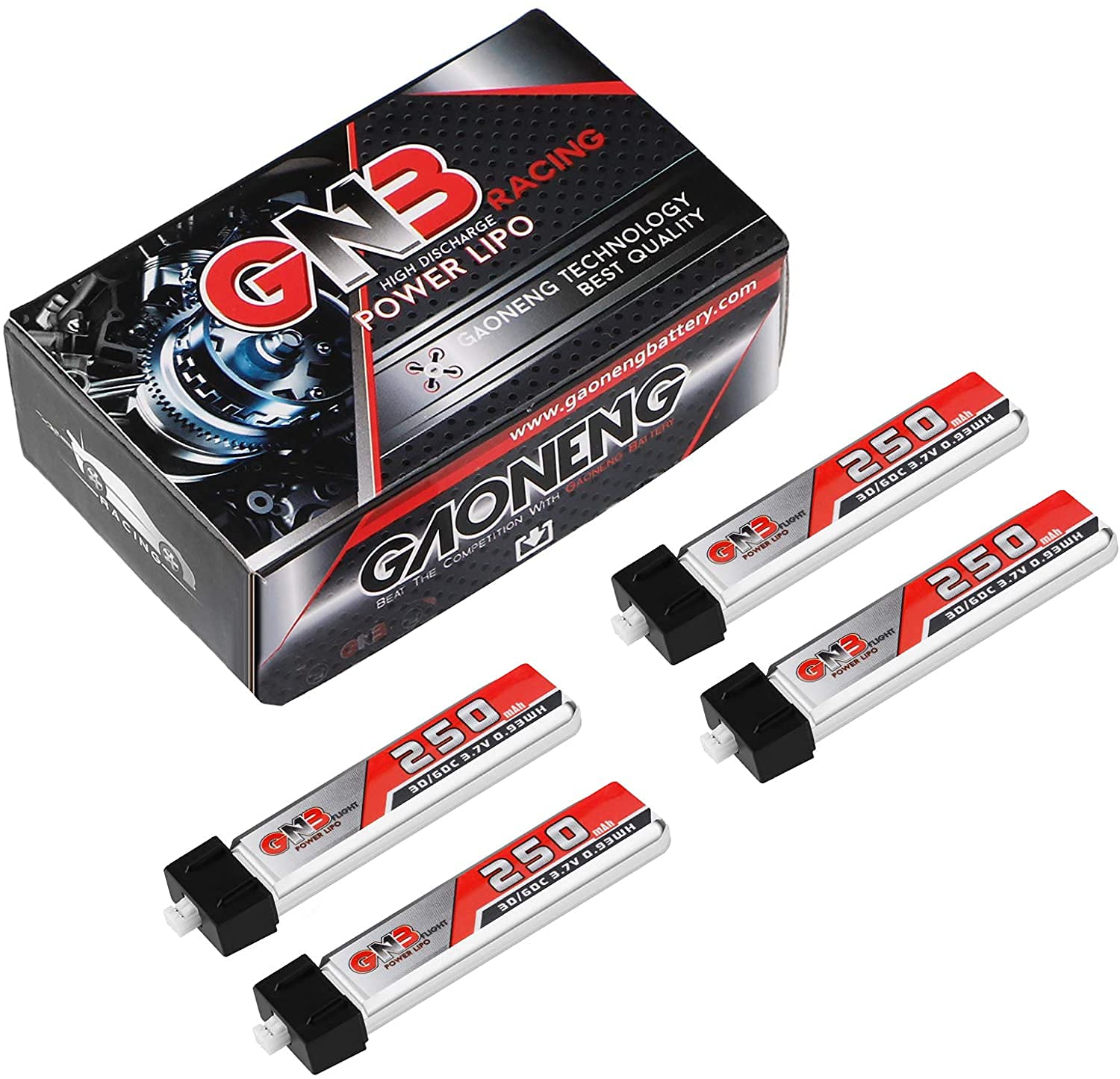 4pcs 250mAh 1S LiPo Battery 3.7V 30C Blade Inductrix Battery Micro JST 1.25 Connector for Kingkong Tiny 6 Tiny Whoop FPV Racing Drone