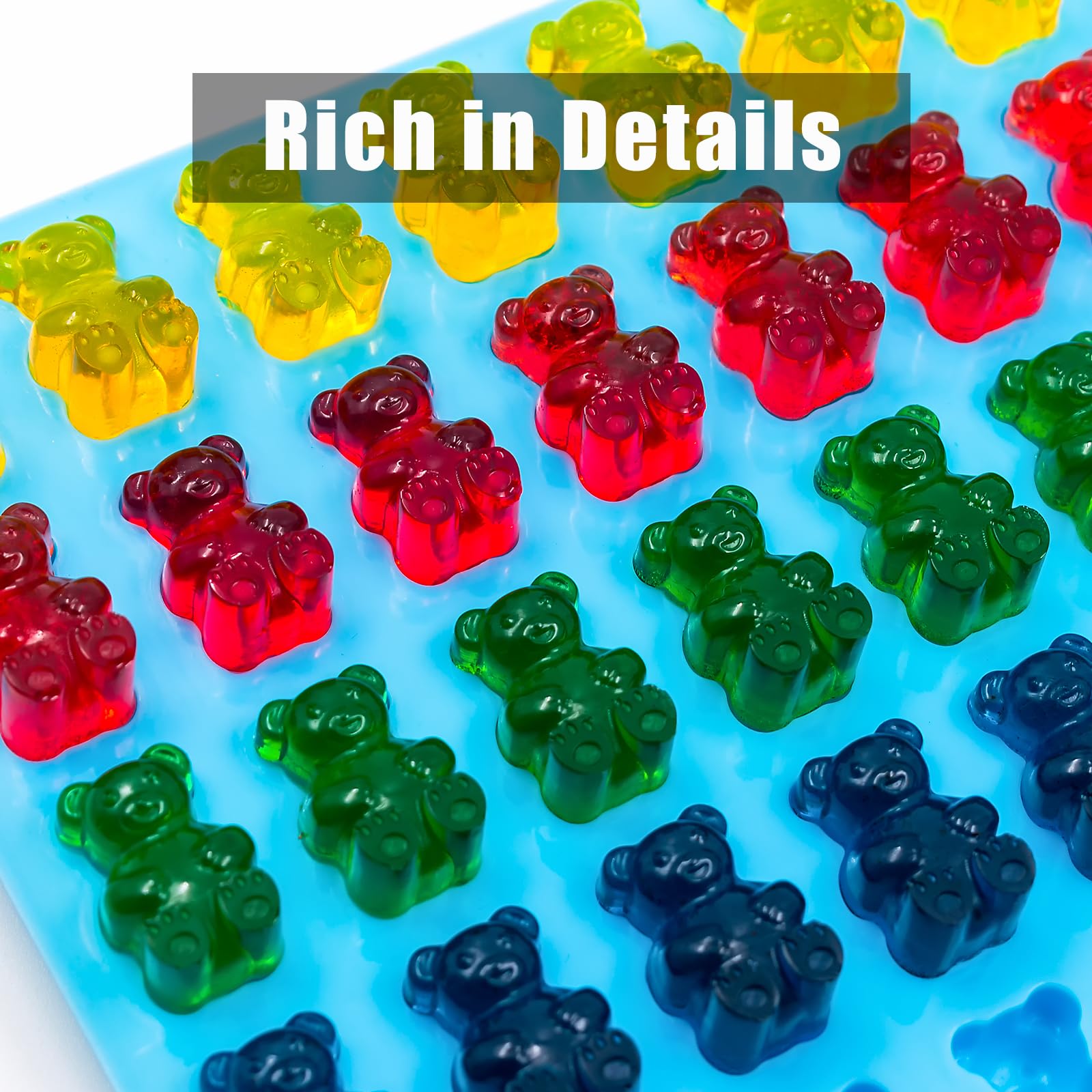 Large Gummy Bear Mold Candy Molds, Non-Stick Silicone Gummy Chocolate Molds BPA Free with 3 Droppers, Set of 3