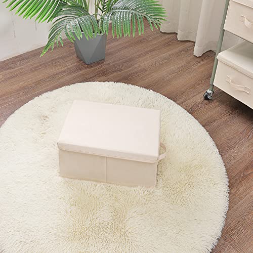 Storage Bin 2 Pack, Large Storage Bins with Lids, Vailando Decorative Storage Boxes Fabric Cotton Linen Collapsible Basket for Bedroom Closet Shelves Office Nursery ( Beige)