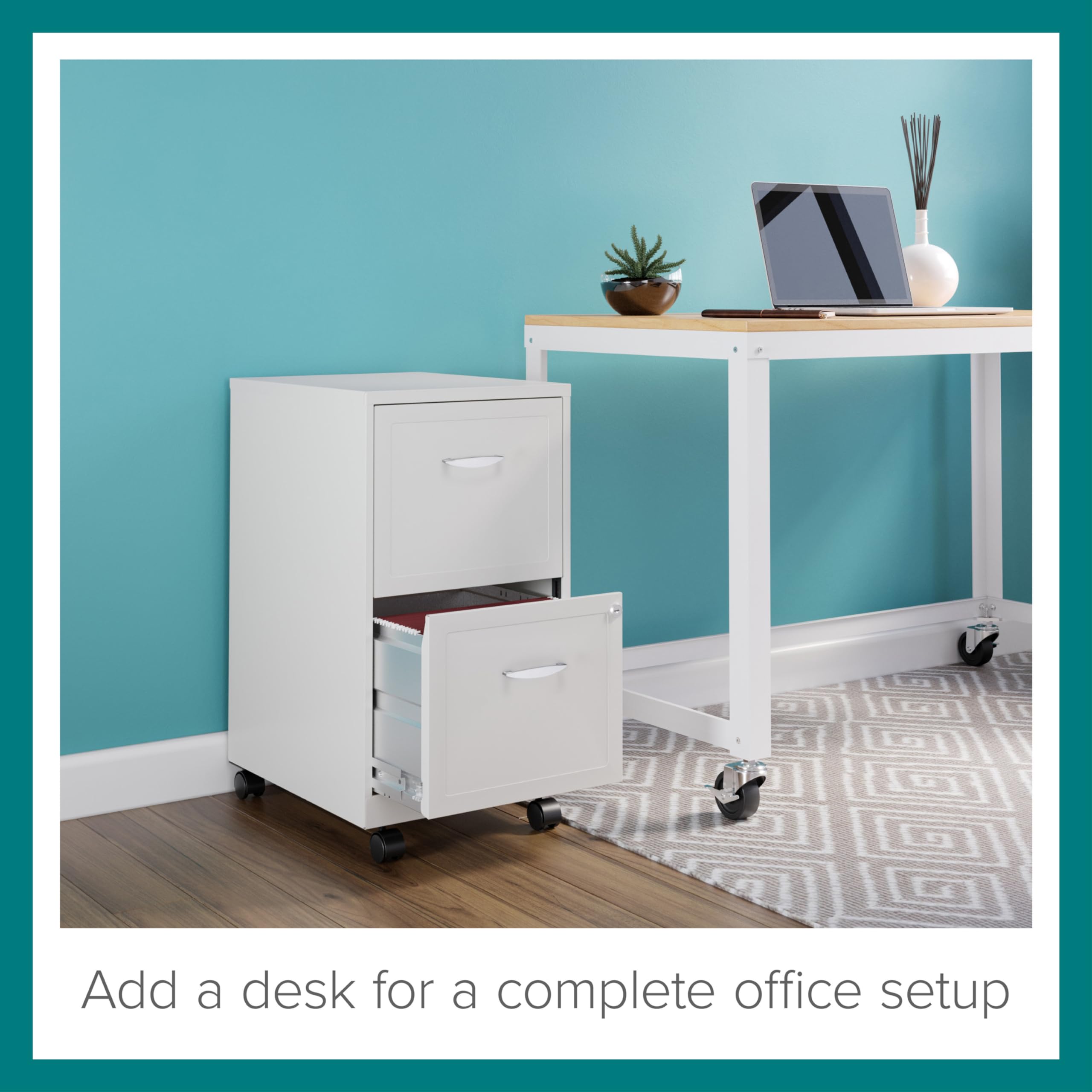 Space Solutions 18" 2 Drawer Mobile Smart Vertical File Cabinet Pearl White