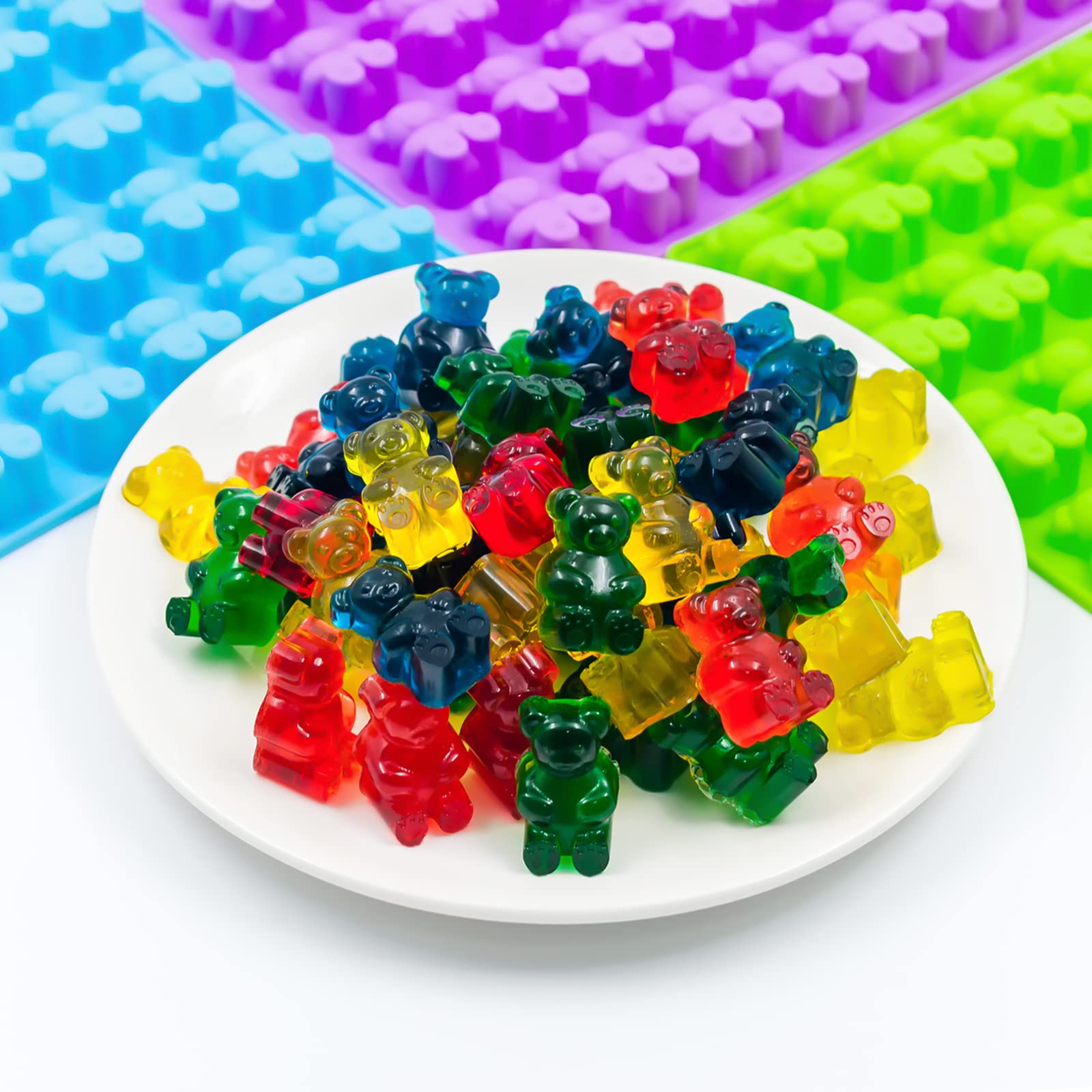 Large Gummy Bear Mold Candy Molds, Non-Stick Silicone Gummy Chocolate Molds BPA Free with 3 Droppers, Set of 3