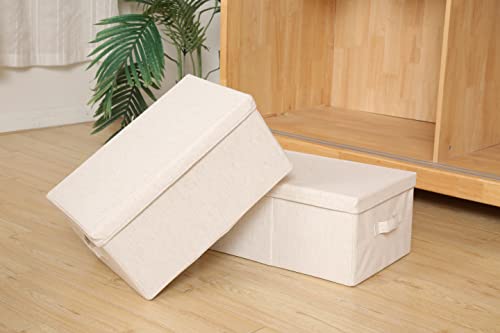 Storage Bin 2 Pack, Large Storage Bins with Lids, Vailando Decorative Storage Boxes Fabric Cotton Linen Collapsible Basket for Bedroom Closet Shelves Office Nursery ( Beige)