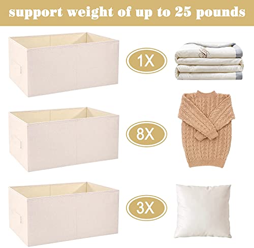Storage Bin 2 Pack, Large Storage Bins with Lids, Vailando Decorative Storage Boxes Fabric Cotton Linen Collapsible Basket for Bedroom Closet Shelves Office Nursery ( Beige)