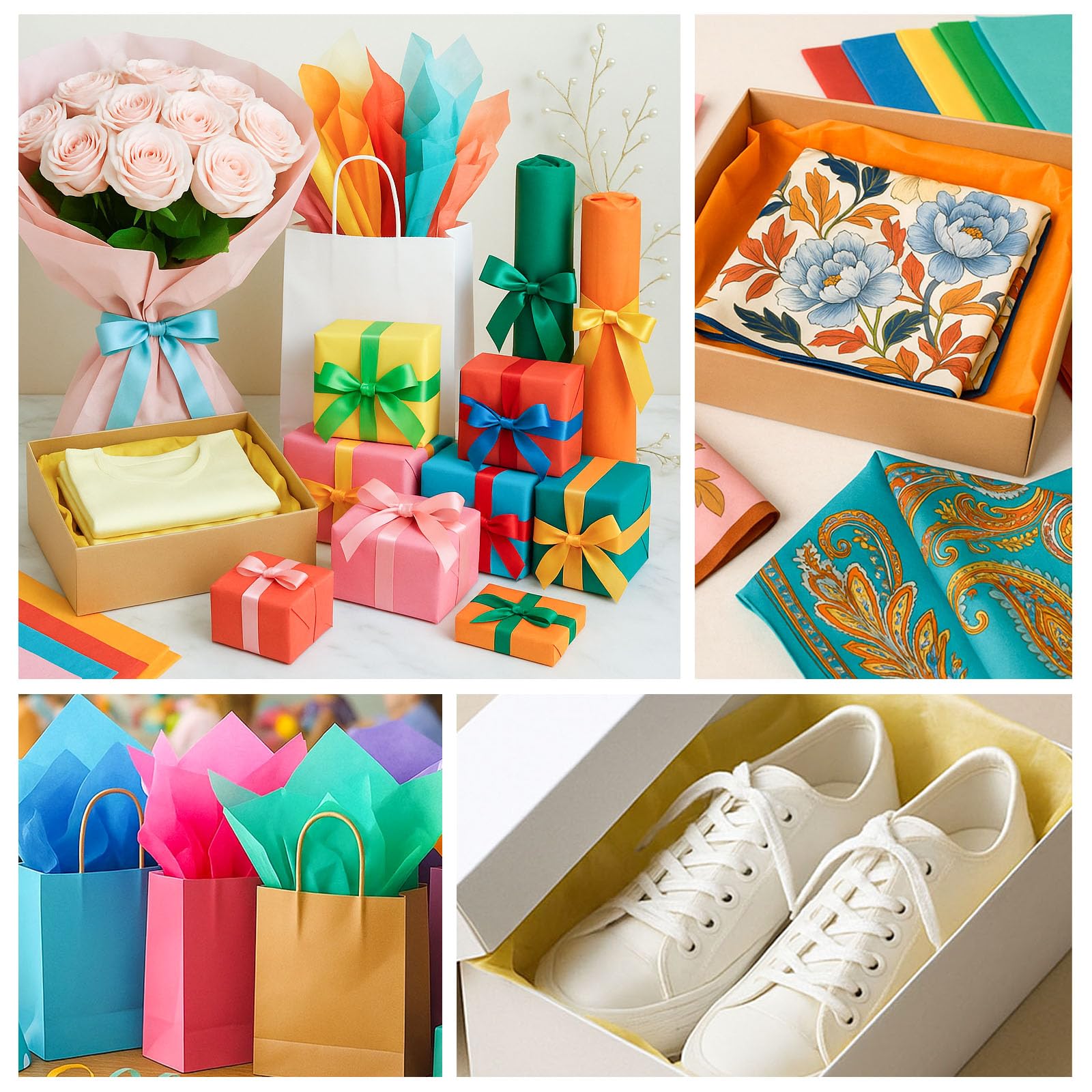 150Sheets Wrapping Tissue Paper, Tissue Paper Gift Wrap Colors of Rainbow Gift Tissue Paper for Gift Bags, 30 Colors