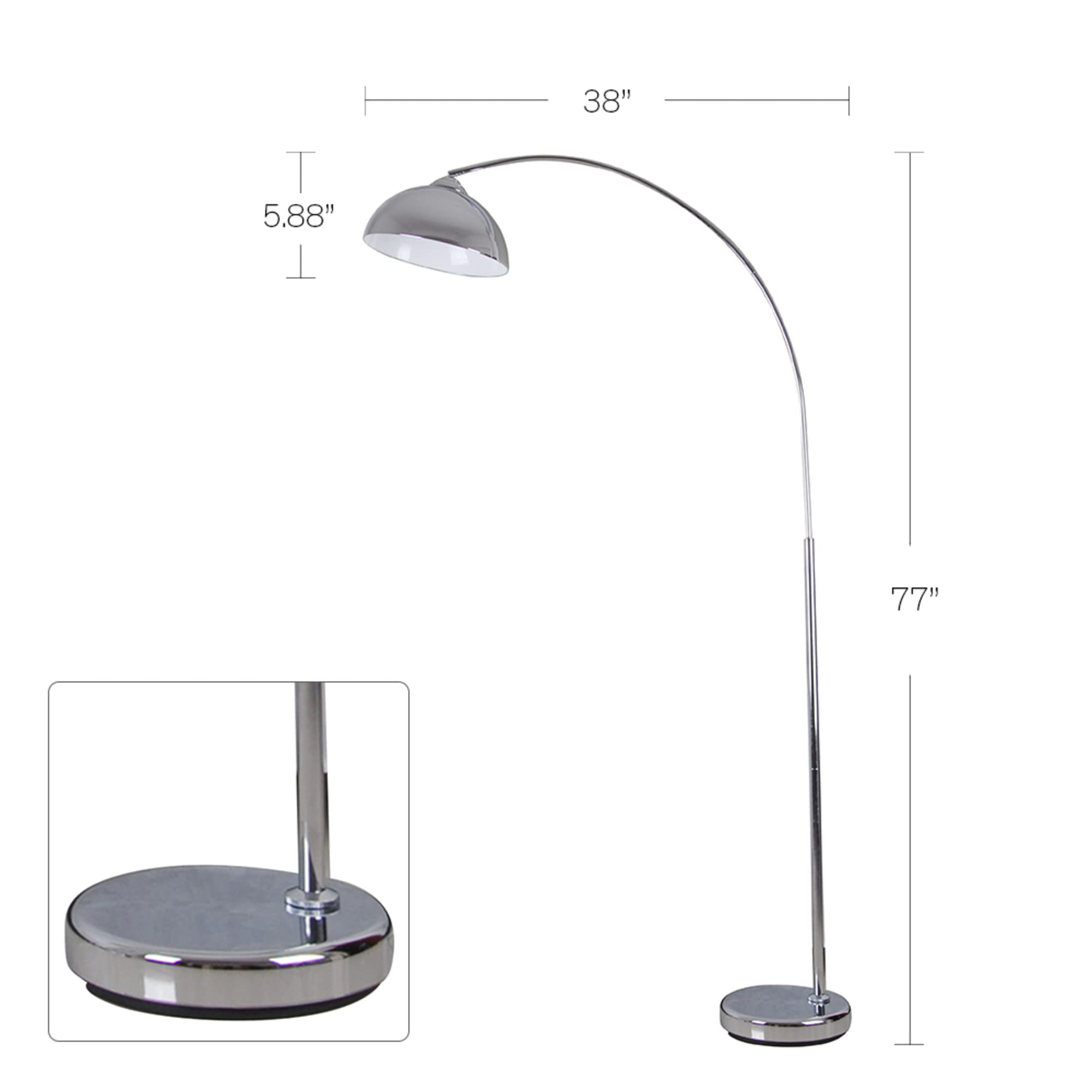 Catalina 76" Mid-Century Modern Over-The-Sofa Curved Metal Arc Floor Lamp with Heavy Base, Classic Chrome