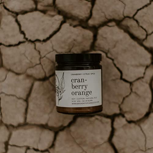 Broken Top - Cranberry Orange|9 oz. Cranberry, Citrus & Spice. Pure Soy Wax Candle. 50-Hour Burn Time. Natural Cotton Wick, Vegan, No Parabens, No Phthalates
