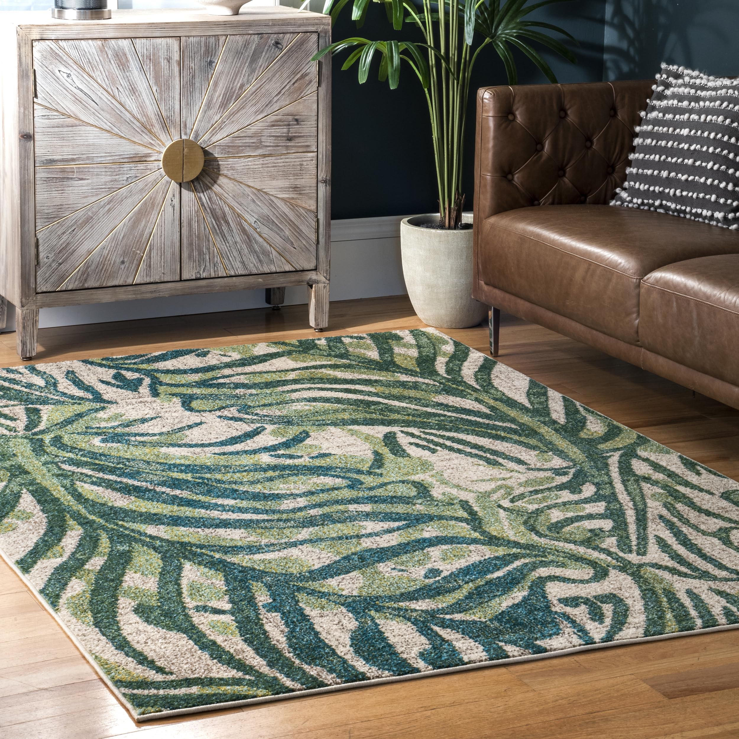 nuLOOM Cali Abstract Leaves Area Rug, 9x12, Green