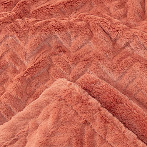 Chanasya Soft Faux Fur Embossed Throw Blanket - Solid Color Fuzzy Double Layered Super Soft Cozy Plush Elegant Burnt Orange Throw - for Bed Couch and Living Room (50x65 Inches) Rust Blanket