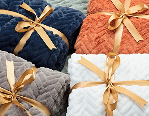 Chanasya Soft Faux Fur Embossed Throw Blanket - Solid Color Fuzzy Double Layered Super Soft Cozy Plush Elegant Burnt Orange Throw - for Bed Couch and Living Room (50x65 Inches) Rust Blanket