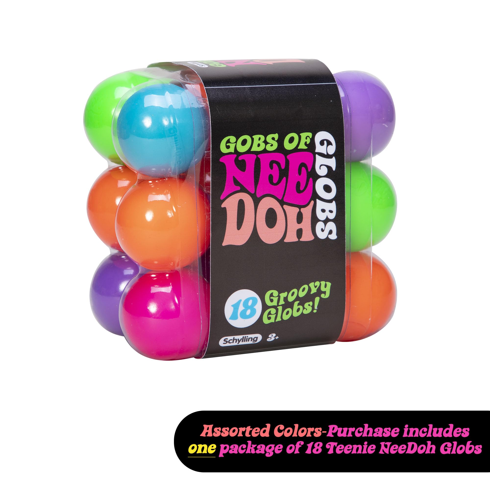 Schylling NeeDoh Teenie Gobs of Globs - Sensory Squeeze Toy - Contains 18 Mini Groovy Globs - 1.25" Wide - Multicolored