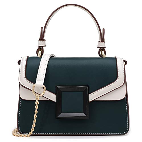 Crossbody Bags for Women Small Trendy Leather Cross Body Bag Purses for Women Designer Cute Top Handle Women's Crossbody Handbags Color-Block Classic Chain Strap Shoulder Bag Medium Size Dark Green
