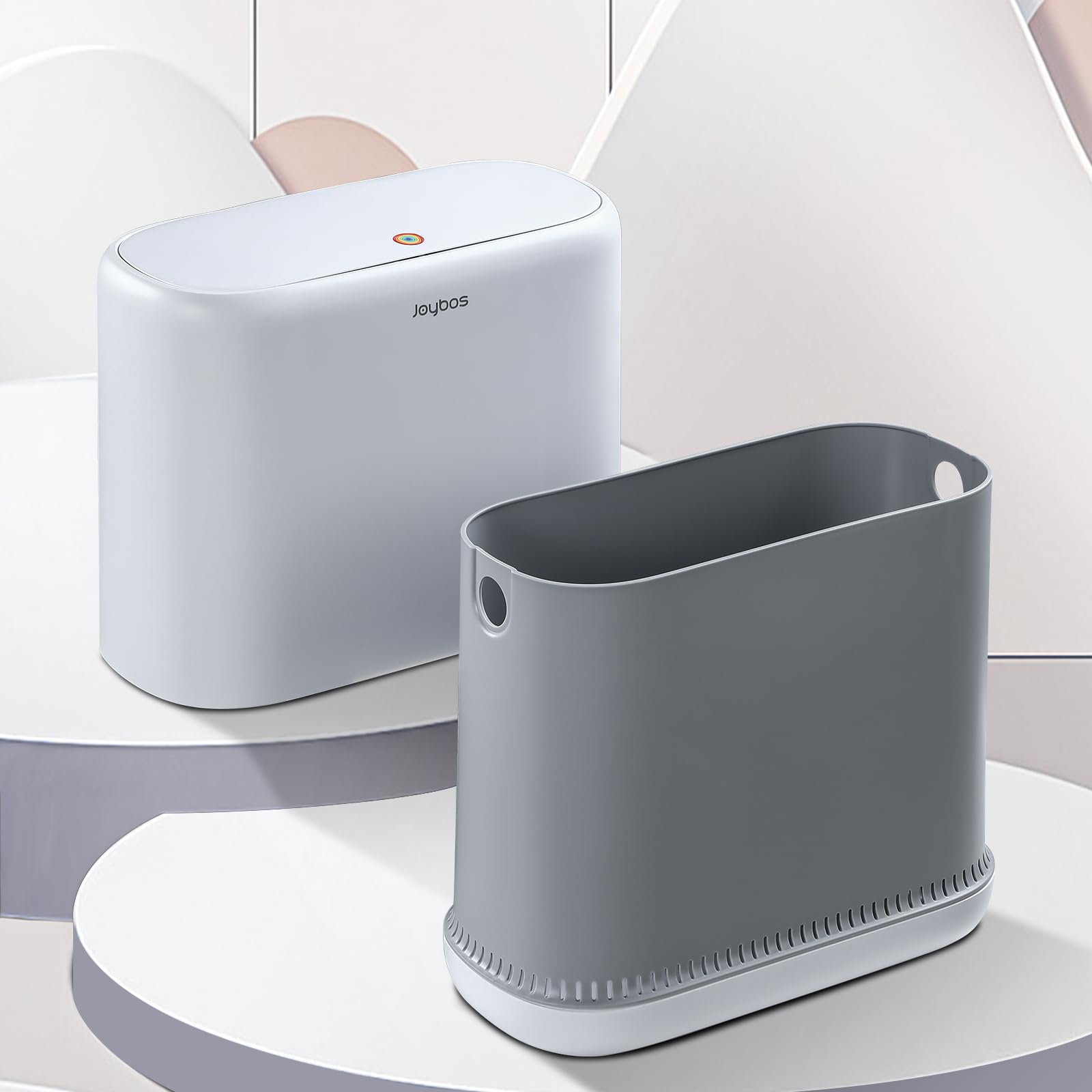 JOYBOS Bathroom Trash Cans with Lids|Small Office Garbage Cans with Automatic Lid|Motion Sensor Waterproof Trash Bin for Bedroom| 4 Gallon Plastic Narrow Wastebasket for Toilet, RV, White