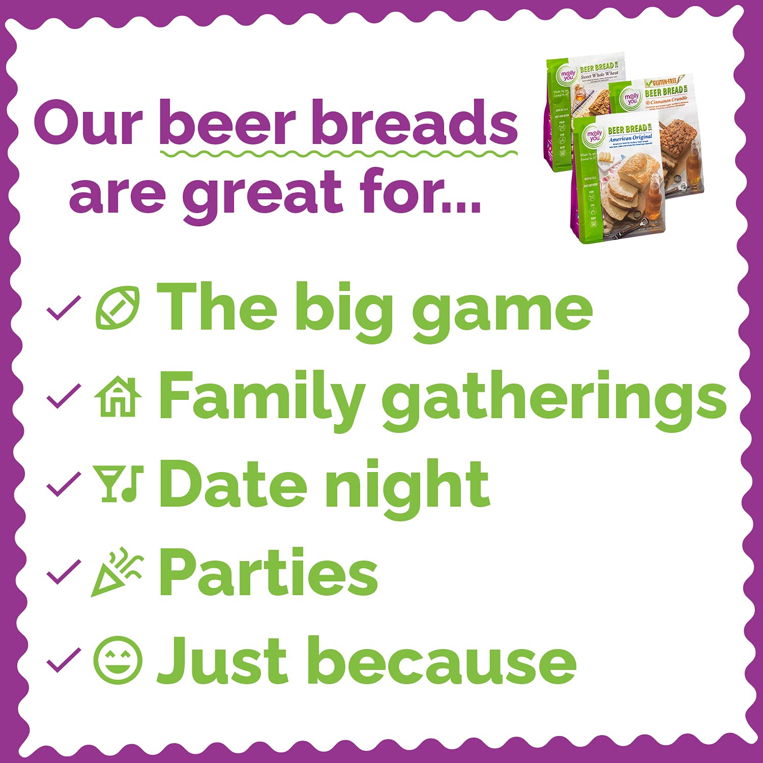 Molly & You Savory Beer Bread Mix Variety Pack (Pack of 3) - A Quick & Easy, Gourmet, Bread Mix, Artisan Bread Kit - No Bread Machine Needed - Just Add Beer or Soda