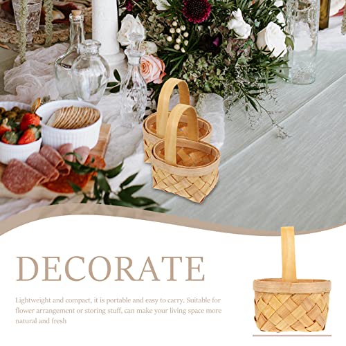 YARNOW Small Woven Basket with Handle, 4pcs Wicker Basket with Handles, 2.5 x 1.7 x 1.5 inch, Simple Handwoven Baskets, Small Wicker Basket with Handle
