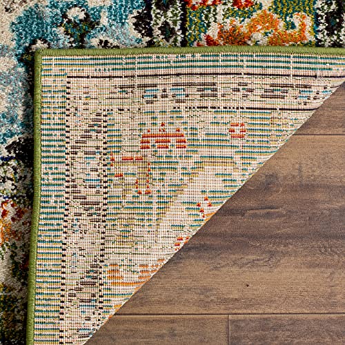 SAFAVIEH Monaco Collection Area Rug - 9' x 12', Forest Green & Light Blue, Boho Medallion Distressed Design, Non-Shedding & Easy Care, Ideal for High Traffic Areas in Living Room, Bedroom (MNC243F)